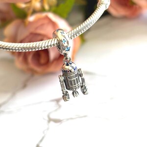 925 Sterling Silver Starwars R2-D2 Charm,pandora Style,cz Cubic Blue ...