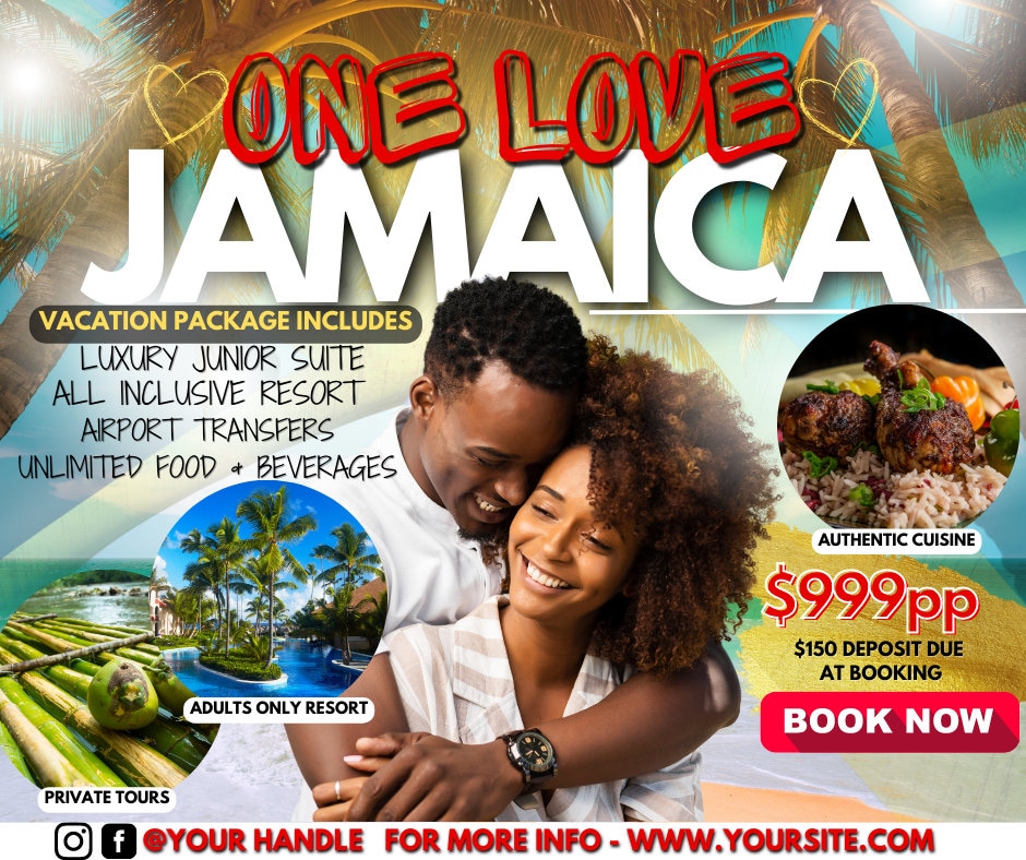 Jamaica Flyer Template, Facebook Flyer, Canva Template, Travel Agent ...