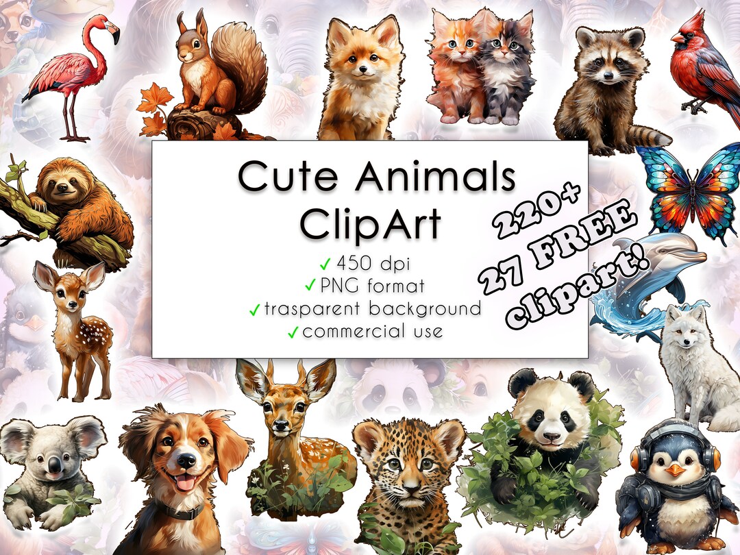 Cute Animals Cliparts Bundle of Foxes Cats Dogs Wolves - Etsy