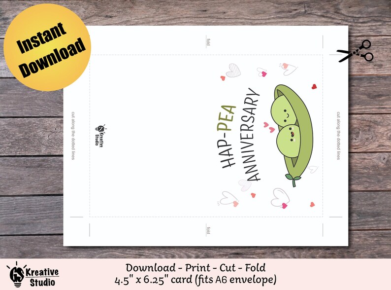 Printable Hap-pea Anniversary Card, Cute Anniversary Pun Card, Happy ...