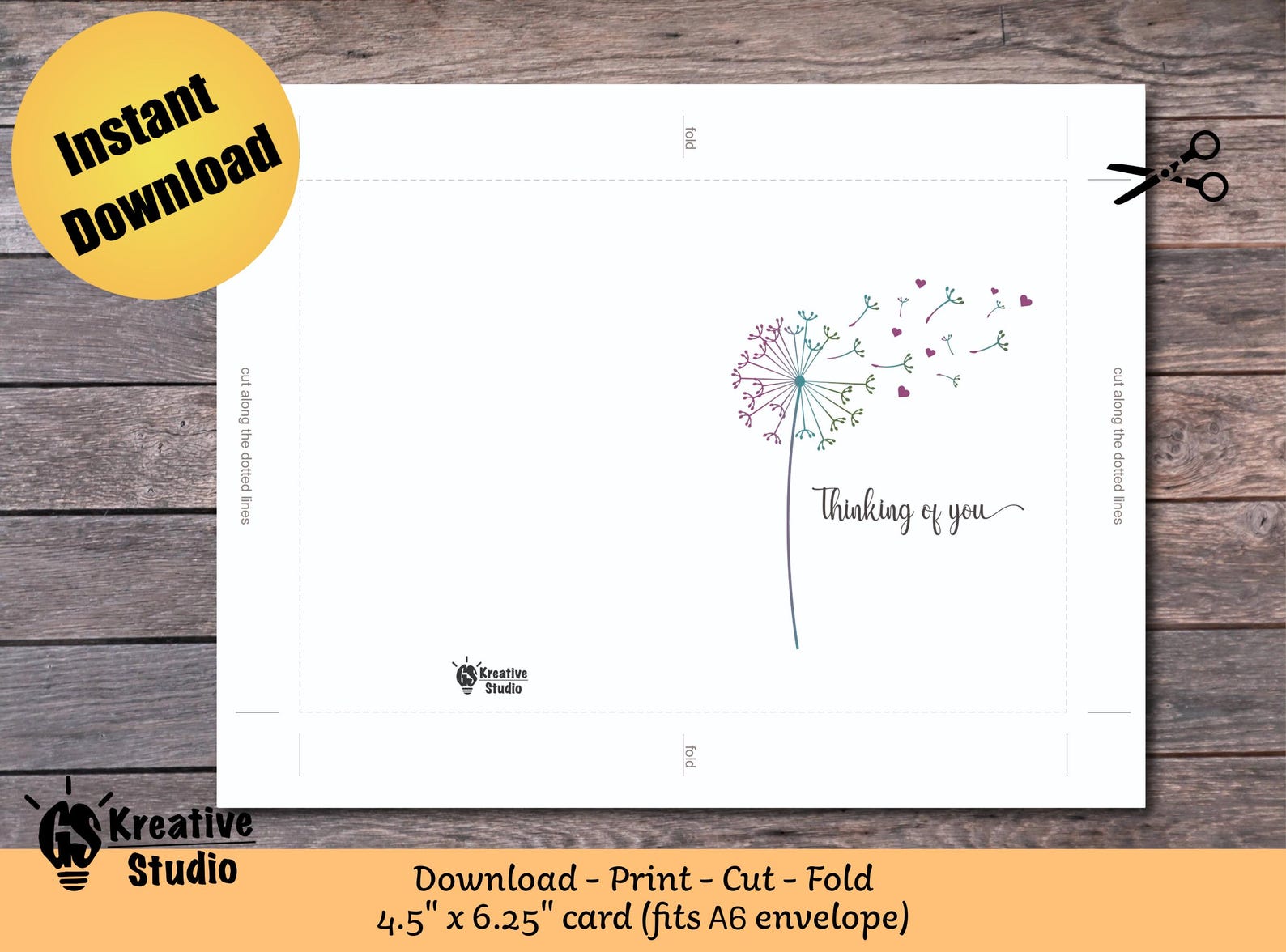 Thinking of You Digital Card, Dandelion Sympathy Card, Printable ...