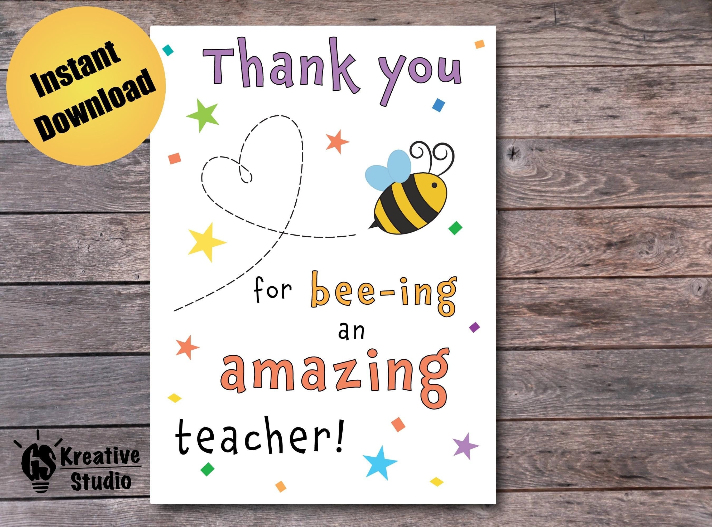 Teacher Appreciation Card Printable, Thank You Card Fits A6 Envelope ...
