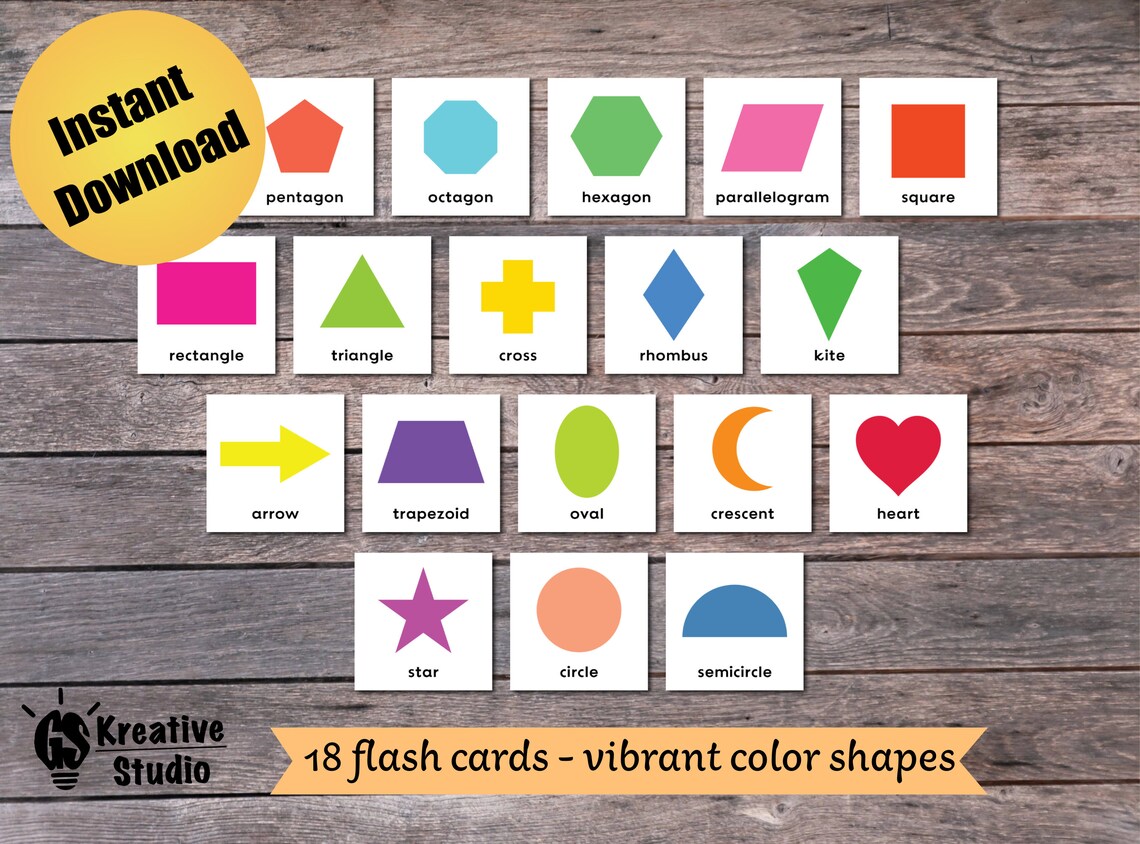 18 Vibrant Color Shapes Flash Cards & Activities, Preschool Learning ...