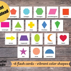18 Vibrant Color Shapes Flash Cards & Activities, Preschool Learning ...