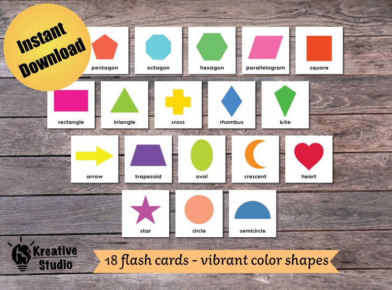 18 Vibrant Color Shapes Flash Cards & Activities, Preschool Learning ...