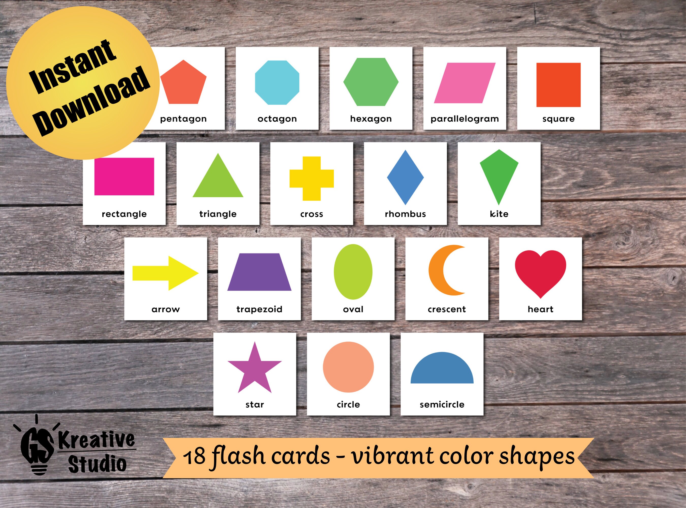 18 Vibrant Color Shapes Flash Cards & Activities, Preschool Learning ...