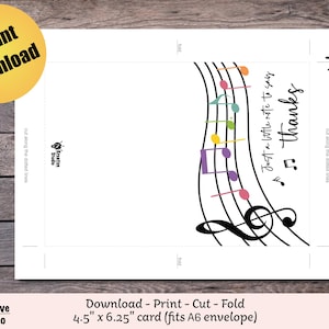 Printable Thank You Card Music Notes Appreciation Card for Music ...