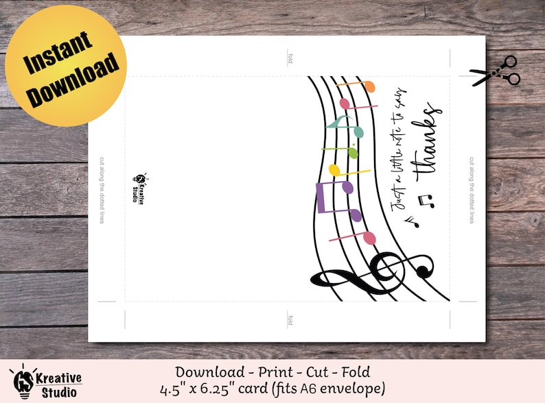 Printable Thank You Card Music Notes Appreciation Card for Music ...