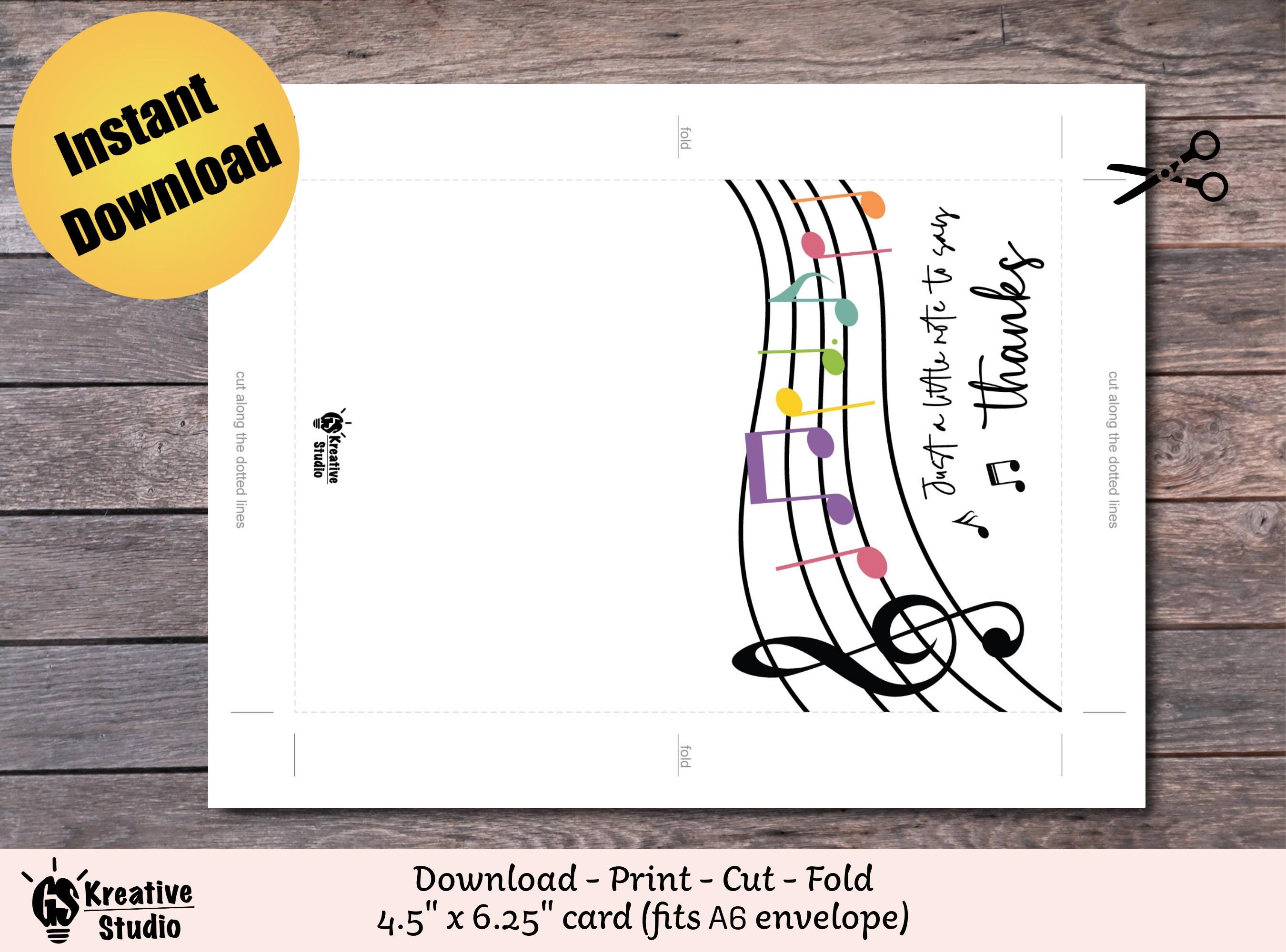 Printable Thank You Card Music Notes Appreciation Card for Music ...