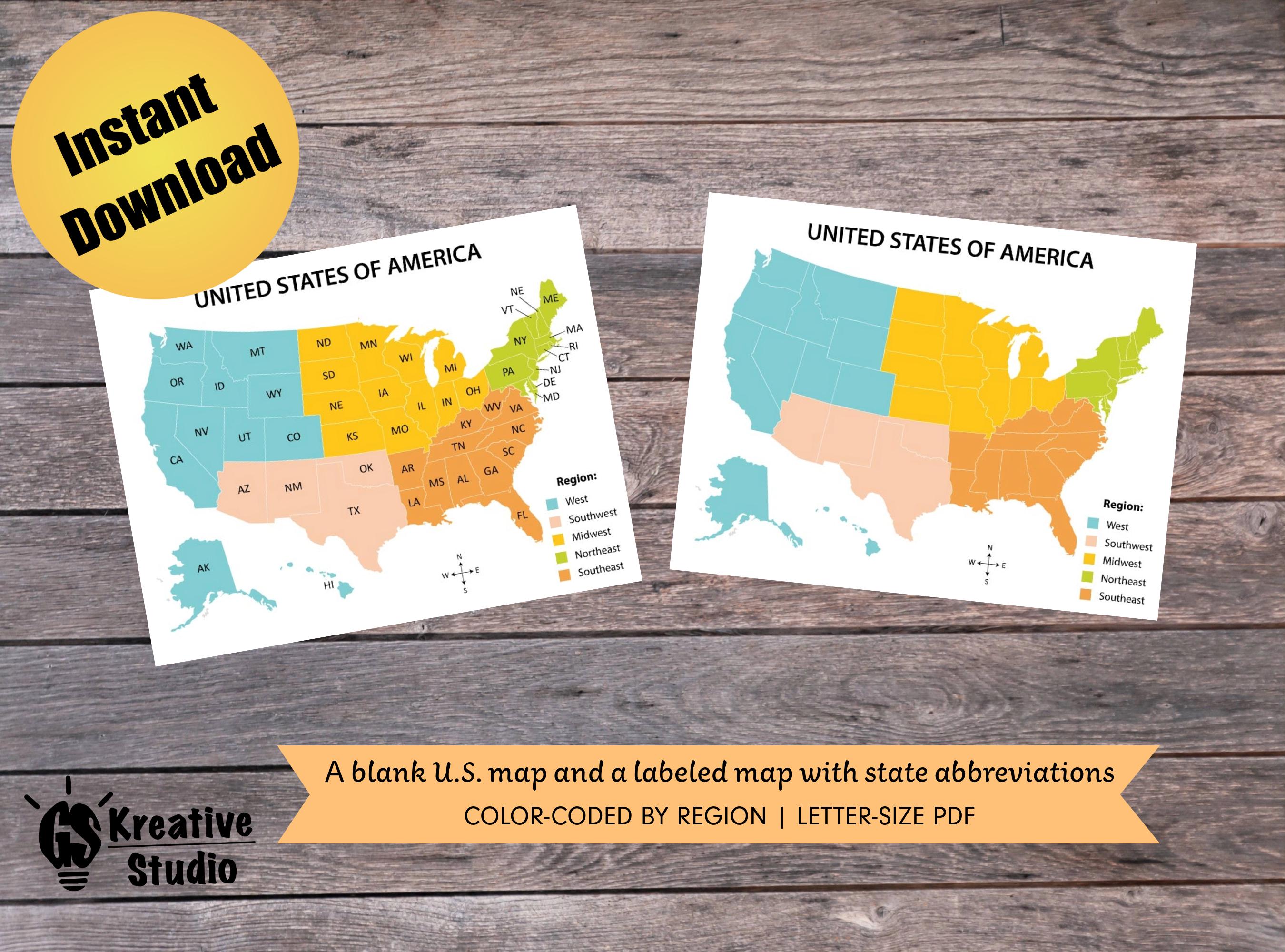 USA States and Capitals, Printable Flashcards, USA Geography ...