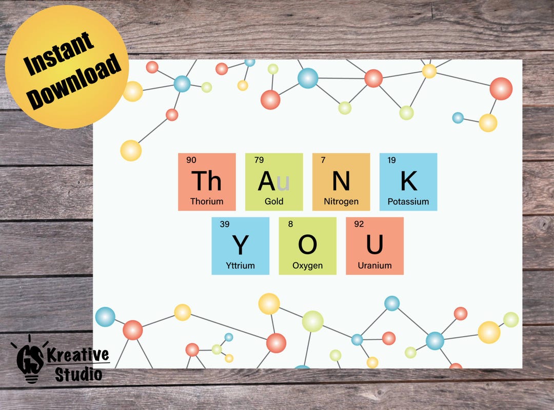 Thank You Card With Periodic Table Elements, Chemistry Greeting Card ...