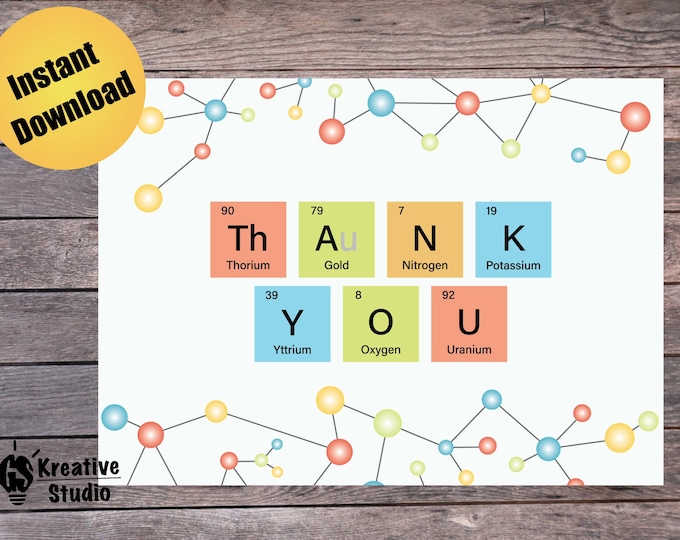 Chemistry Thank You Card, Periodic Table Card, Elements Card, Thank You ...