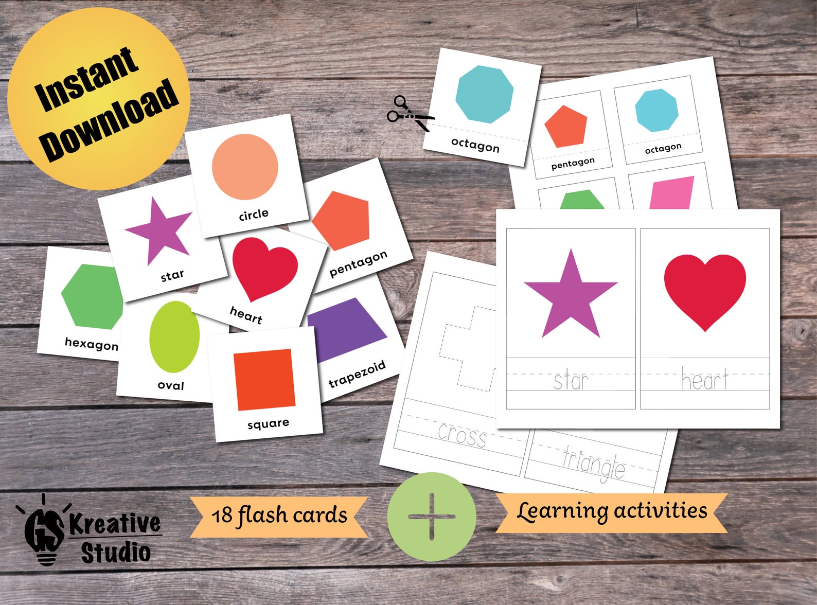 18 Vibrant Color Shapes Flash Cards & Activities, Preschool Learning ...