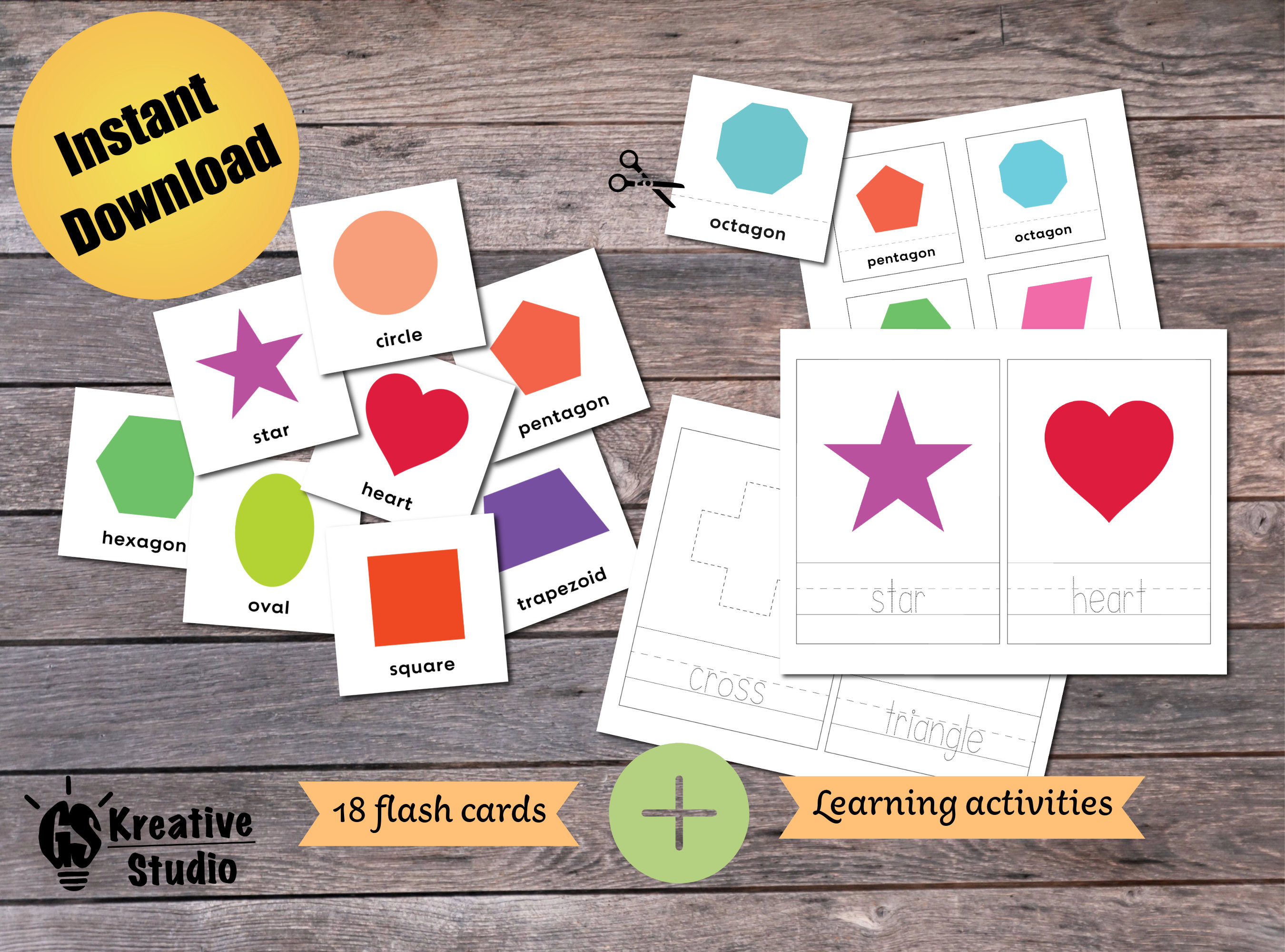 18 Vibrant Color Shapes Flash Cards & Activities, Preschool Learning ...