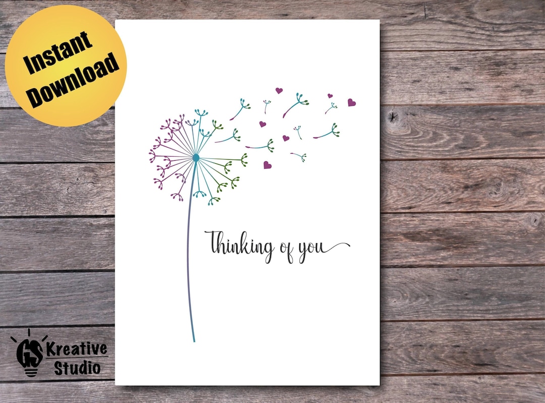 Thinking of You Digital Card, Dandelion Sympathy Card, Printable ...