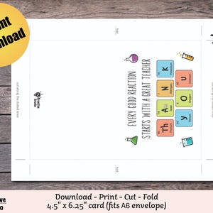 Printable Thank You Science Teacher Card, Periodic Table Thank You ...