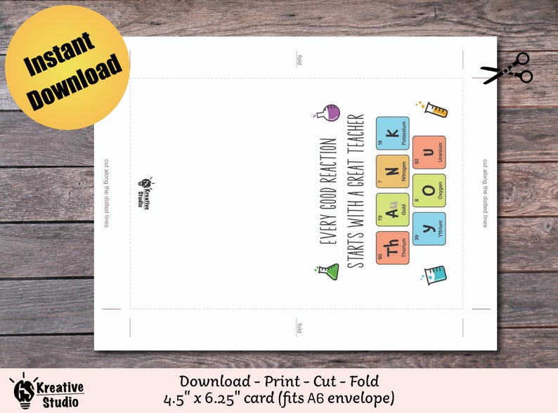 Printable Thank You Science Teacher Card, Periodic Table Thank You ...