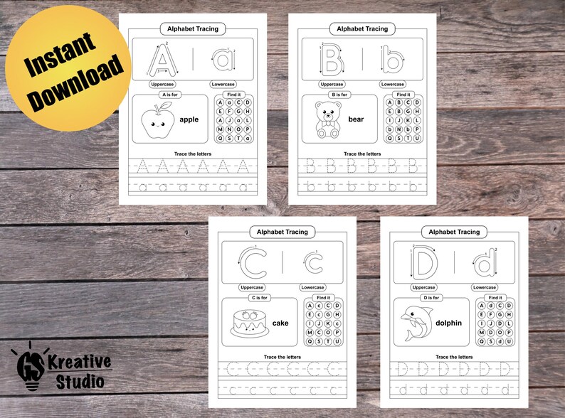 Alphabet Tracing Worksheets, 26 Printable Pages A-Z Uppercase and ...