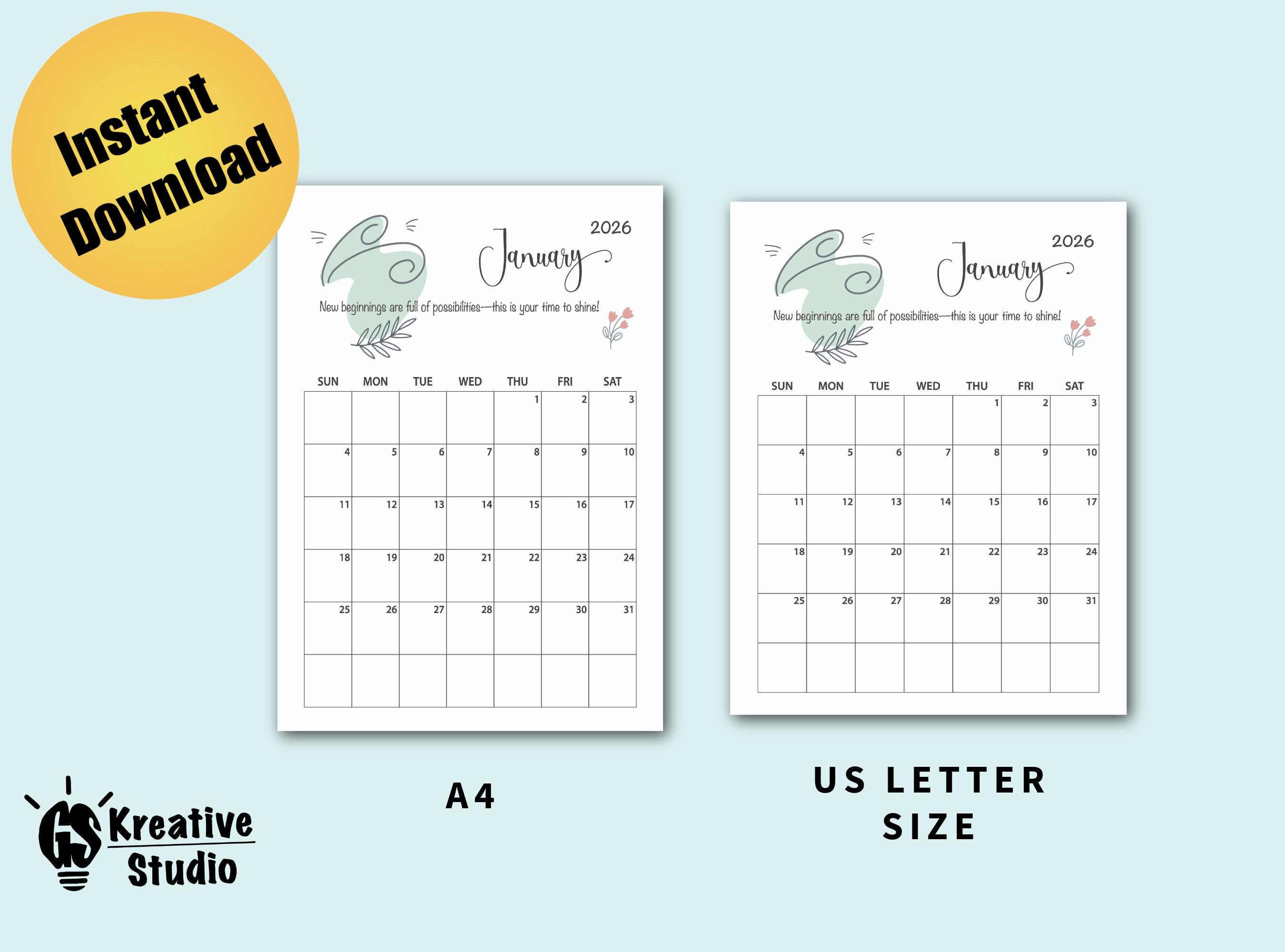 2026 Positive Affirmation Calendar Digital Download | Abstract Shapes ...