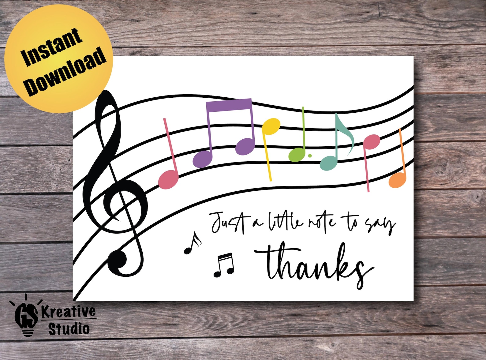 Printable Thank You Card Music Notes Appreciation Card for Music ...