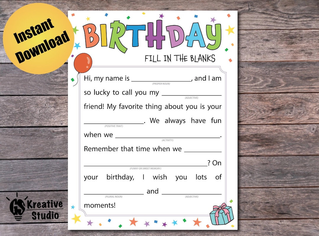 Printable Birthday Fill-in-the-blanks, Fun PDF Game for All Ages ...