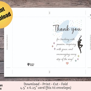 Thank You Dance Teacher Card Printable, Inspirational Dance Teacher ...