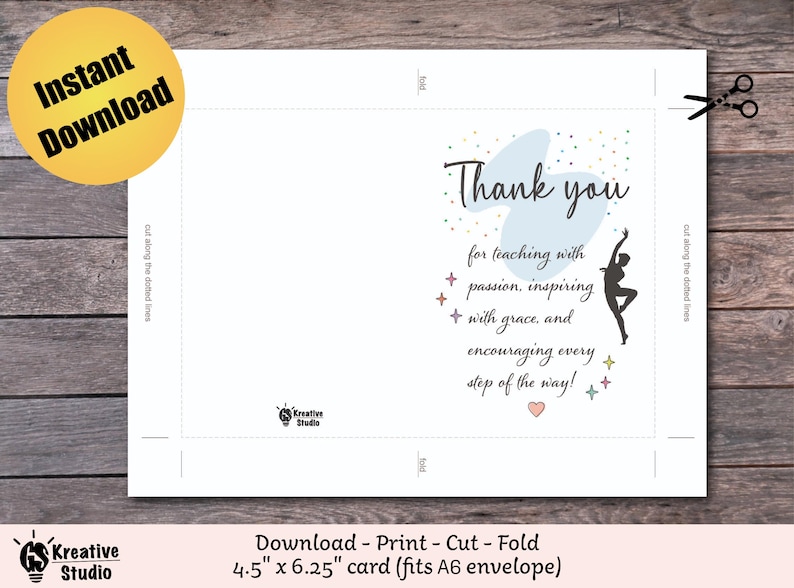 Thank You Dance Teacher Card Printable, Inspirational Dance Teacher ...