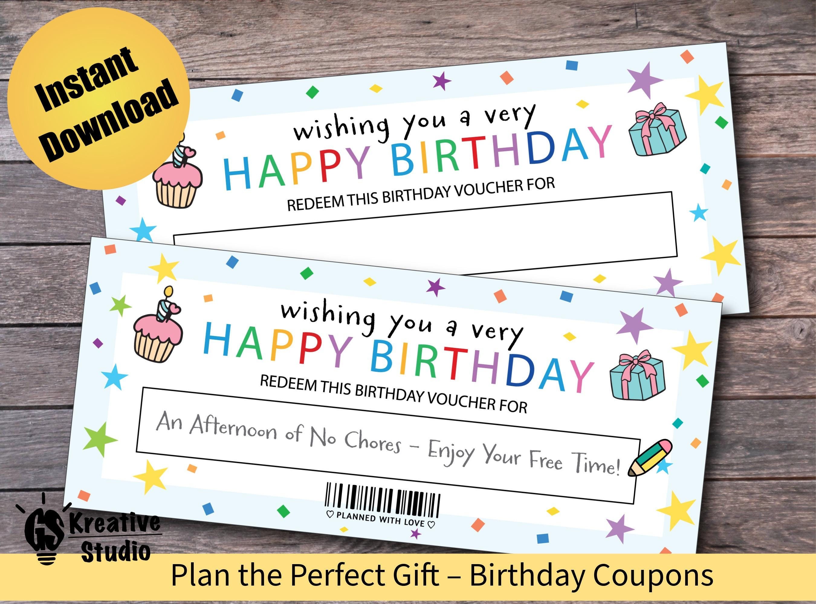 Printable Birthday Coupons, Fill-in-the-blank Voucher, Birthday Voucher ...