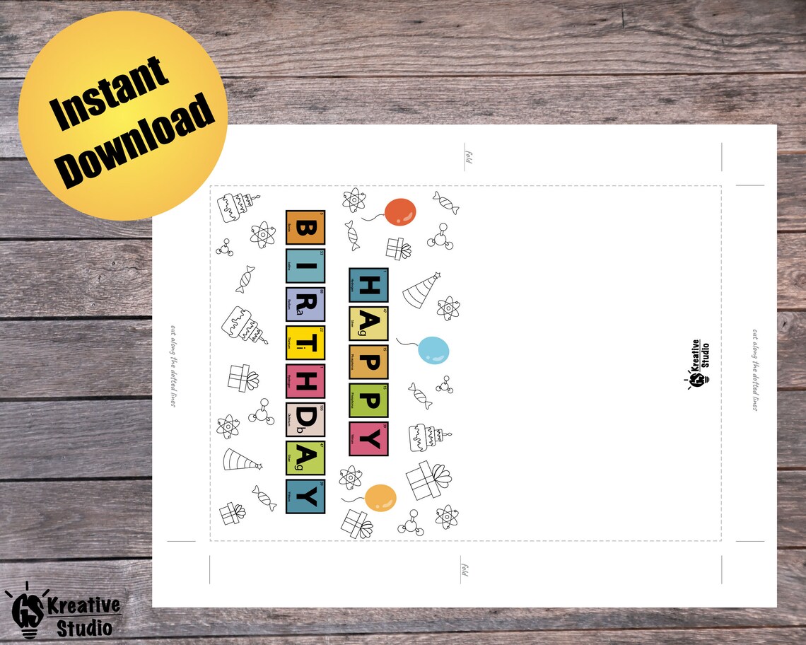Periodic Table Happy Birthday Card , 6.25 X 4.5 Printable, Chemistry ...