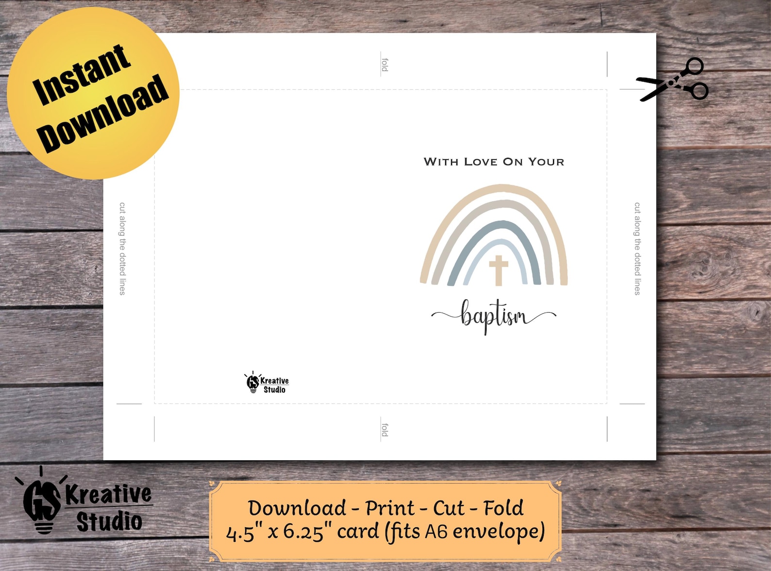 Printable Baptism Card, Christian Baptism Card, Minimalist Card Fits A6 ...