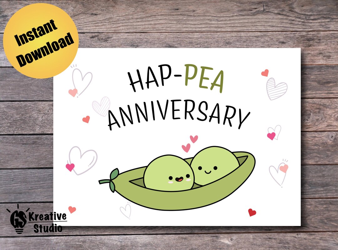 Printable Hap-pea Anniversary Card, Cute Anniversary Pun Card, Happy ...