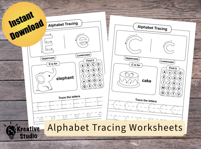 Alphabet Tracing Worksheets, 26 Printable Pages A-Z Uppercase and ...