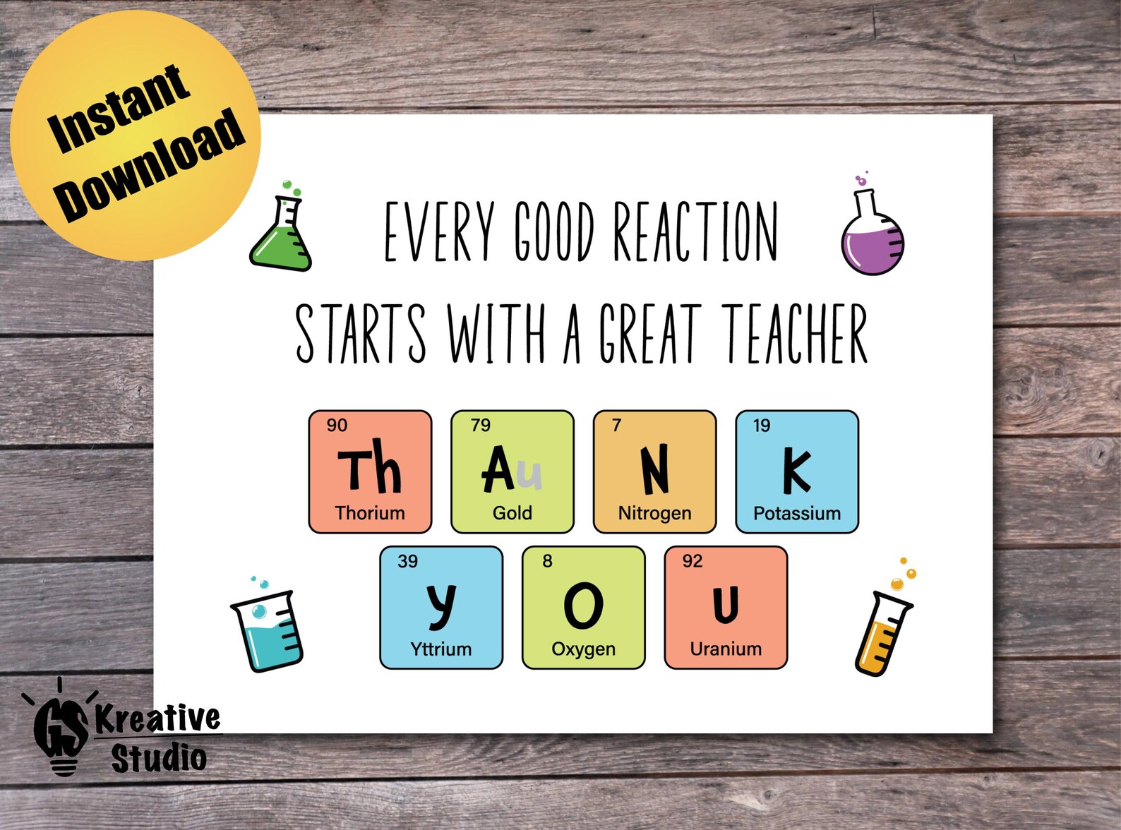 Printable Thank You Science Teacher Card, Periodic Table Thank You ...