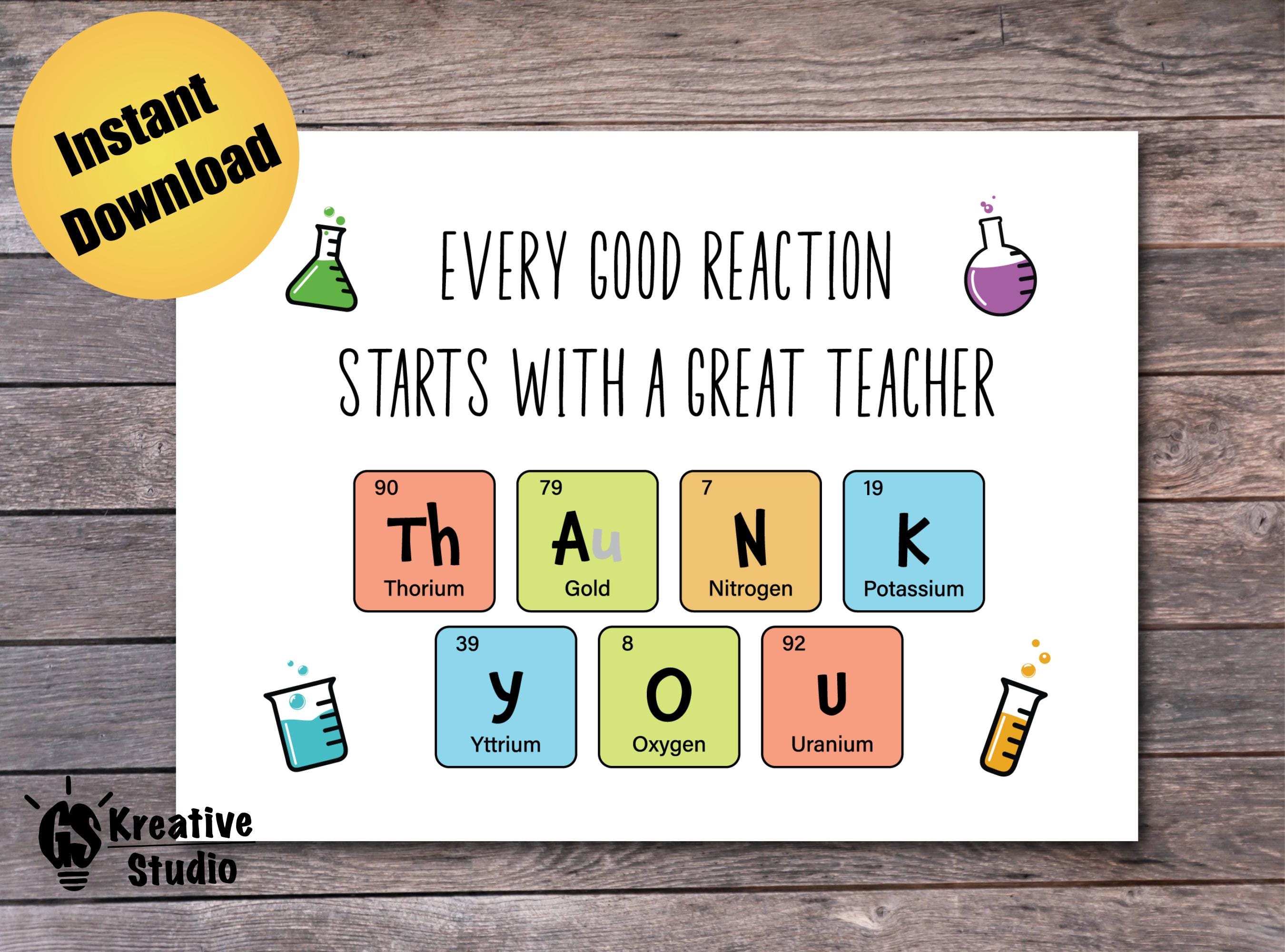 Printable Thank You Science Teacher Card, Periodic Table Thank You ...