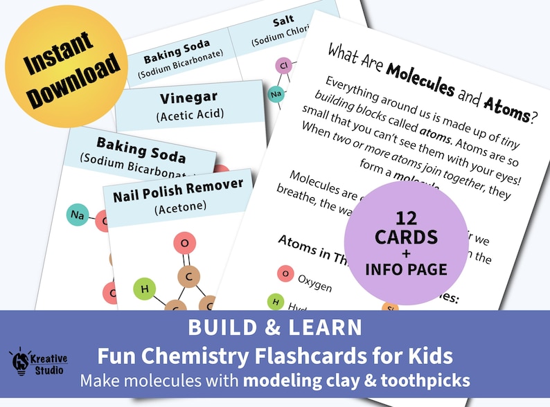 Molecule Flashcards for Kids, STEM Science Printables, Chemistry ...
