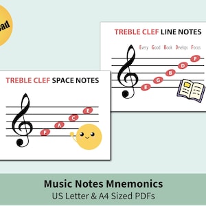 Printable Music Note Mnemonics, Music Flashcards, Treble and Bass Clef ...