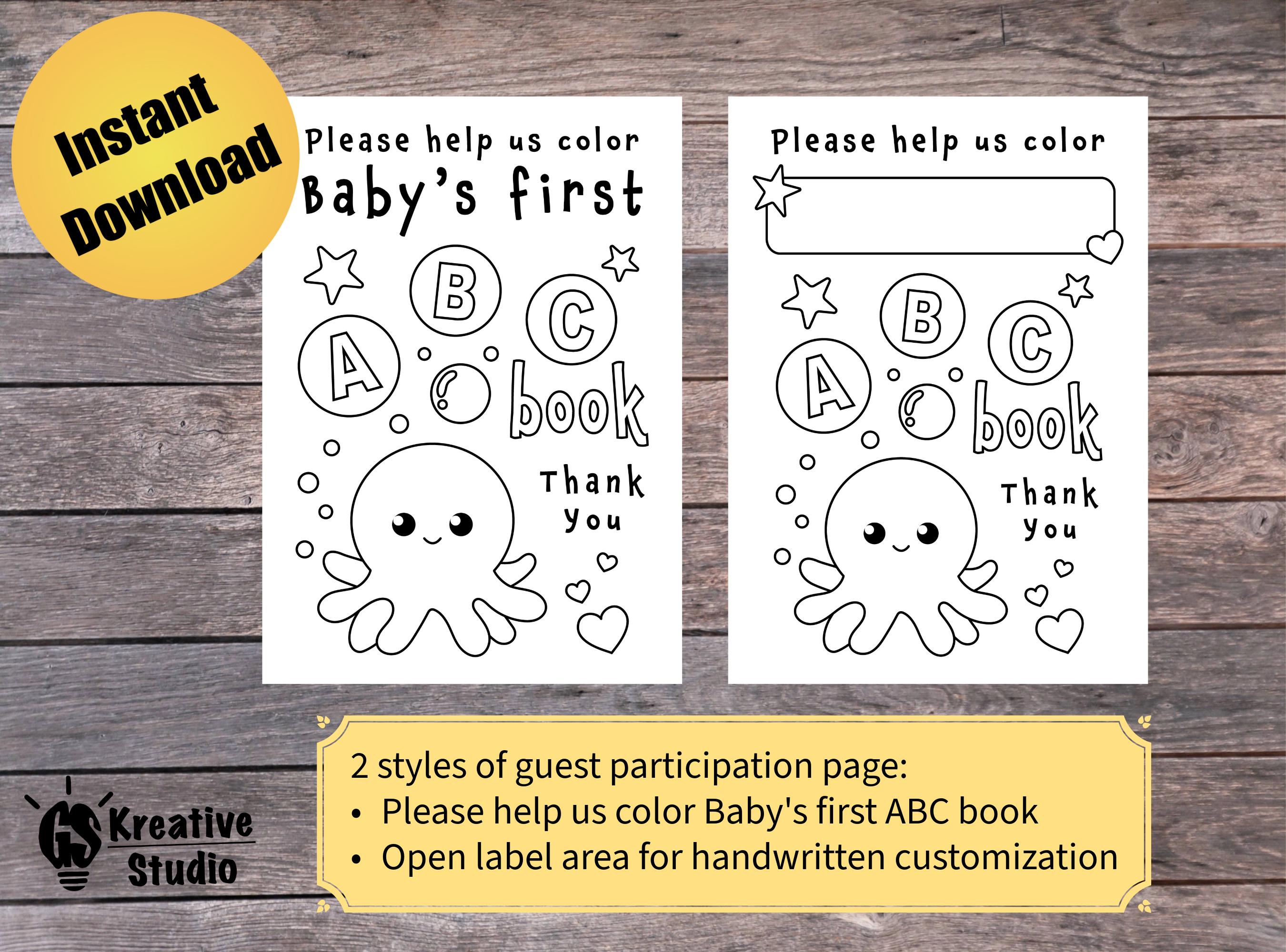Printable Baby's First ABC Book, Baby Shower Activity, Keepsake ...