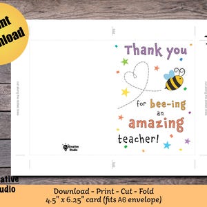 Teacher Appreciation Card Printable, Thank You Card Fits A6 Envelope ...