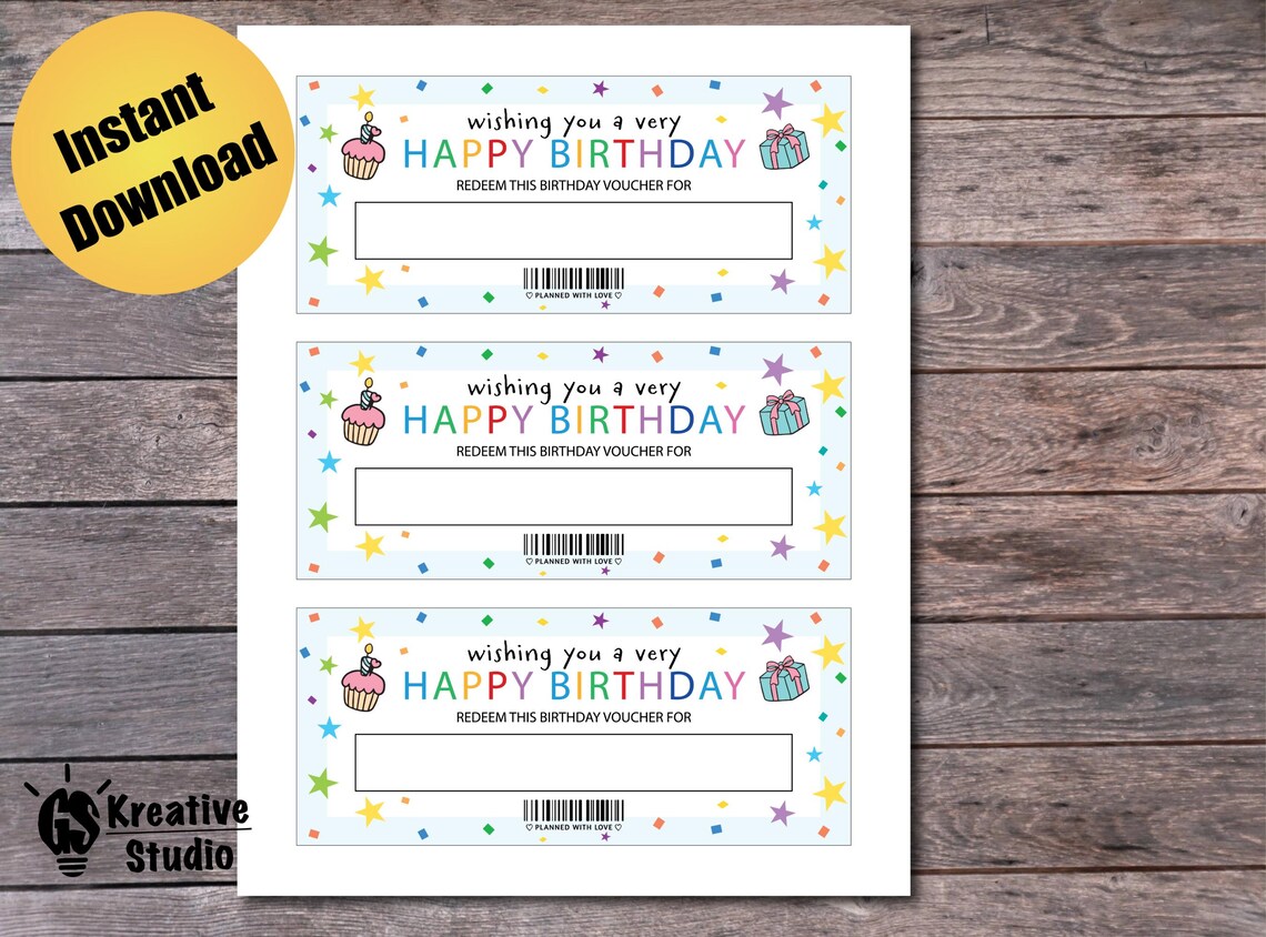 Printable Birthday Coupons, Fill-in-the-blank Voucher, Birthday Voucher ...