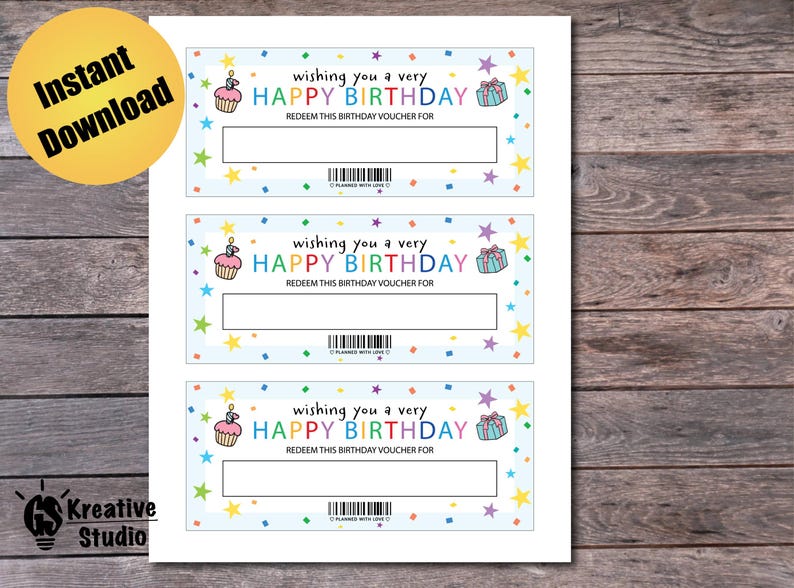 Printable Birthday Coupons, Fill-in-the-blank Voucher, Birthday Voucher ...
