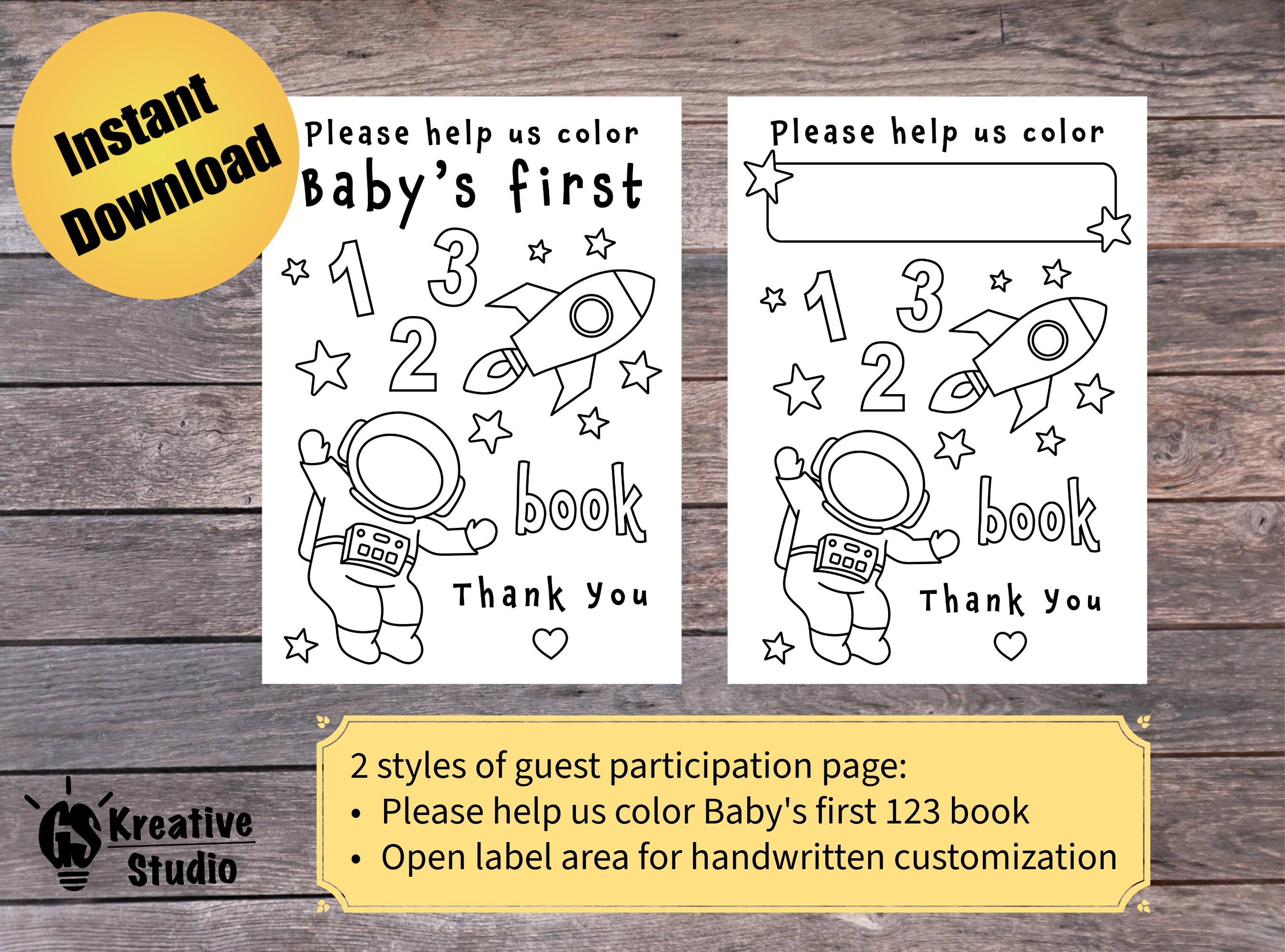 123 Baby Shower Coloring Book, Baby's First Number Book, Printable Baby ...