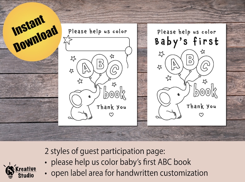 Printable Baby's First ABC Book, Baby Shower Activity, Keepsake ...