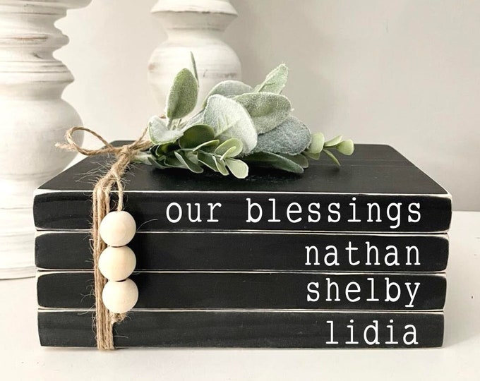 Personalized Family Book Stack, Wooden Book Stack, Wooden Home Decor ...