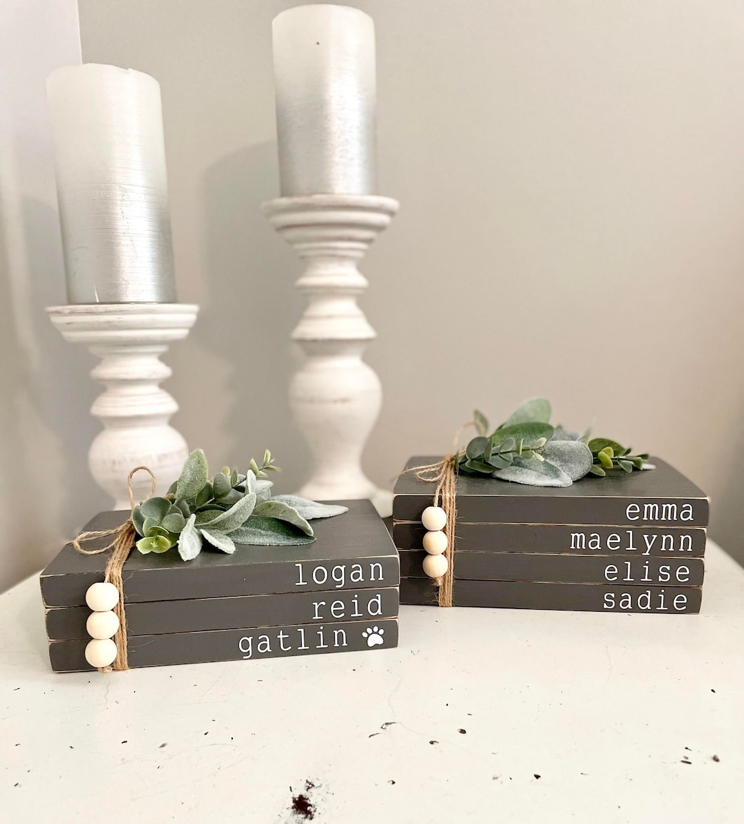 Personalized Family Book Stack, Wooden Book Stack, Wooden Home Decor ...