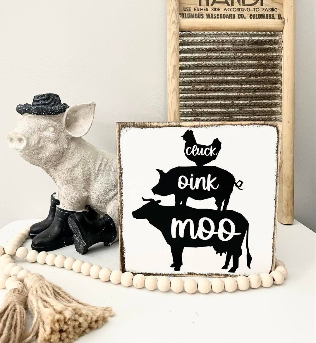 Cluck, Oink, Moo Sign, Farmhouse Decor, Chicken, Pig, Cow Sign, Country ...