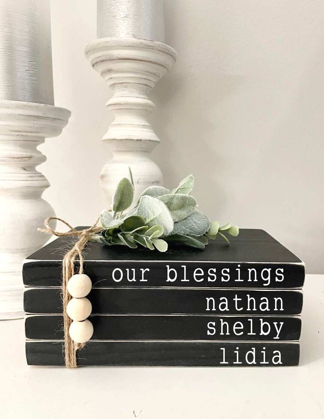 Personalized Family Book Stack, Wooden Book Stack, Wooden Home Decor ...