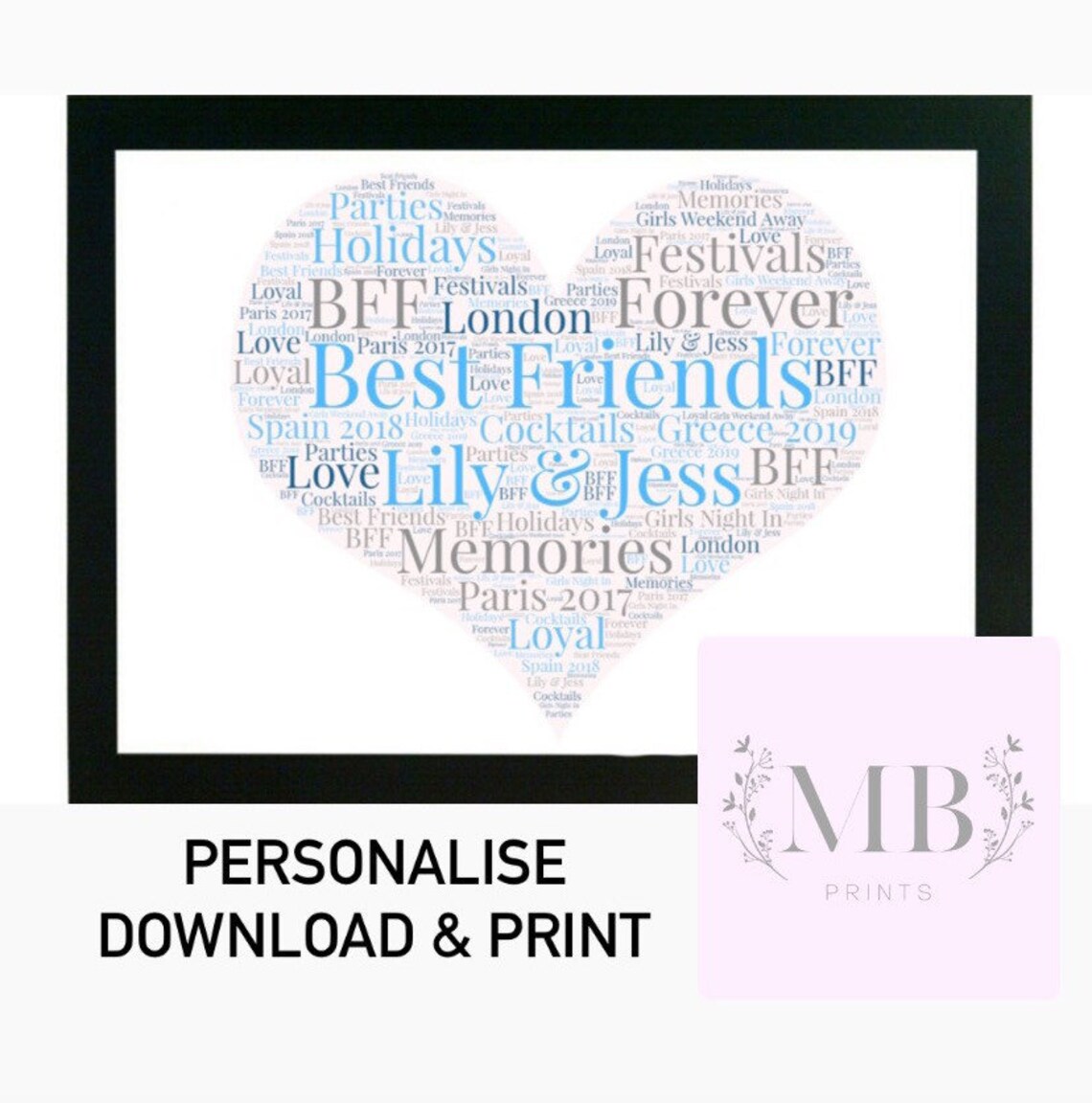 Personalised Best Friends Word Art Digital Download | Etsy