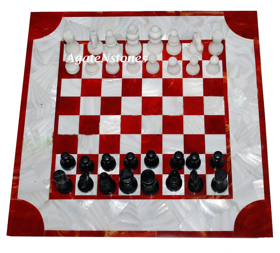 Mop Chess Board With Marble Chess Piecesmother of Pearls - Etsy