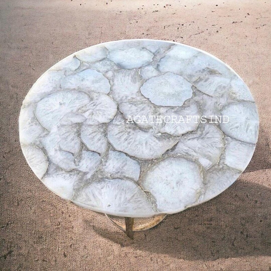White Round Agate Table Top Coffee Table , Center Table, Dinning Table ...
