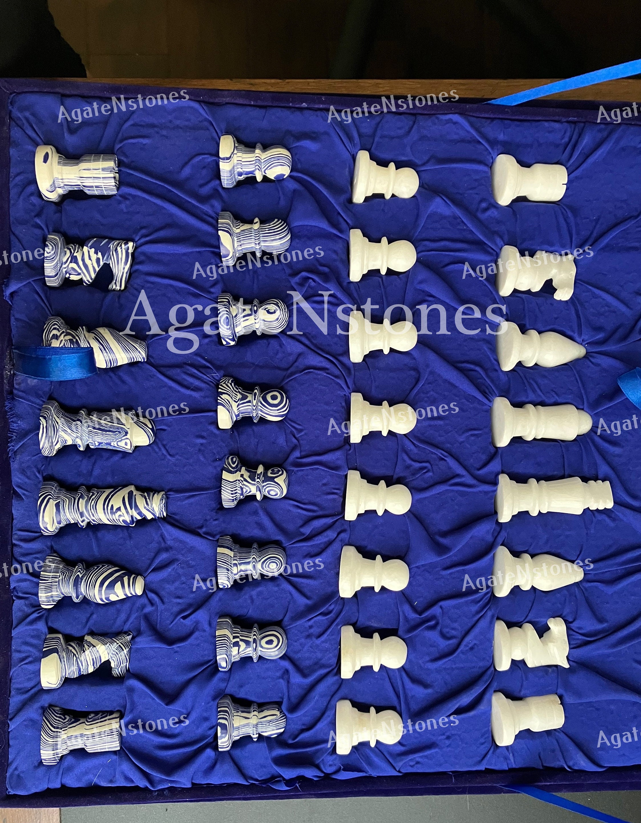 Natural Sodalite Stone Chess Set Board With Stone Chess Piece Set ...
